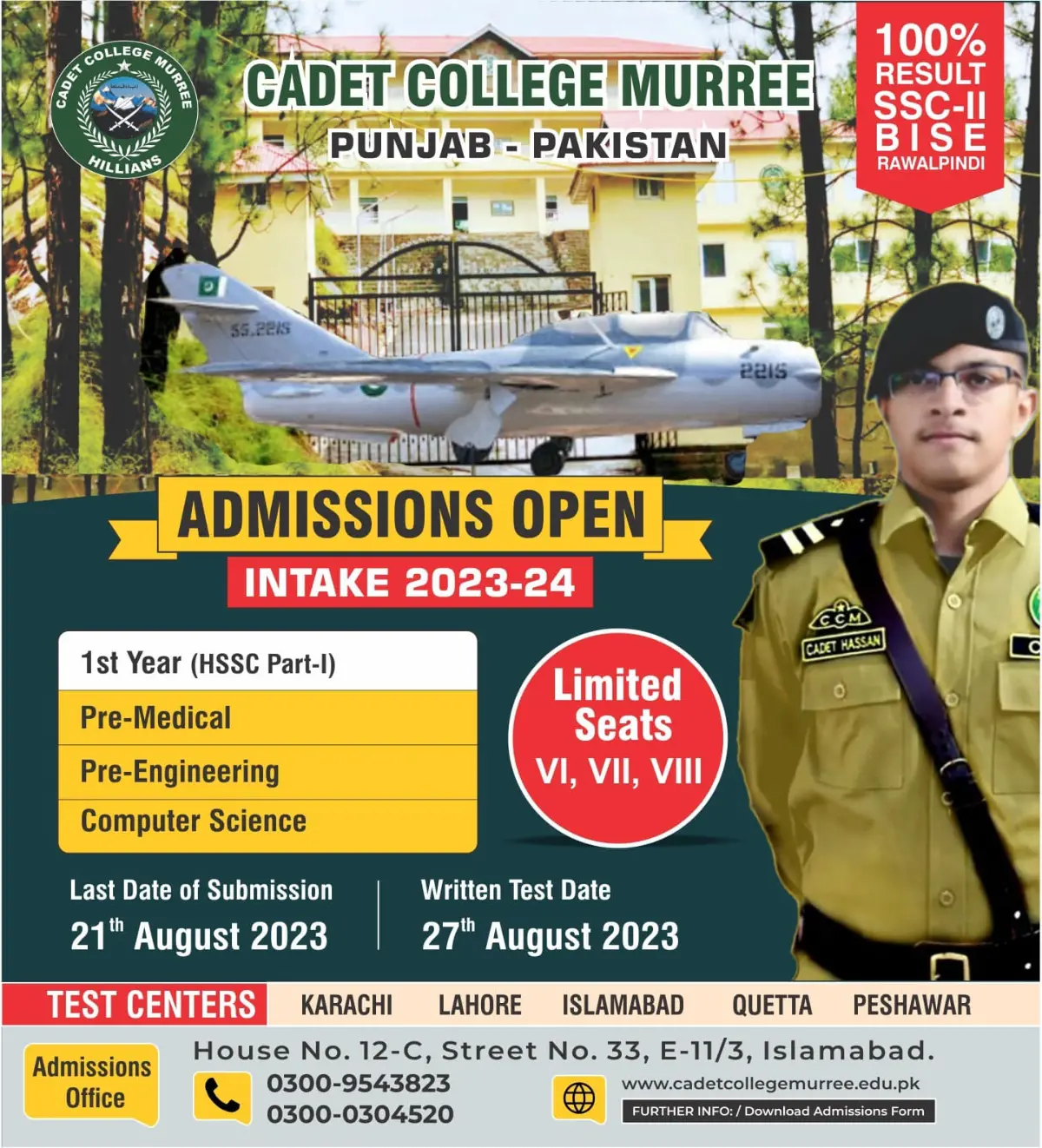 Cadet College Murree Admission 2023 Form Fee 5th to 11th Class